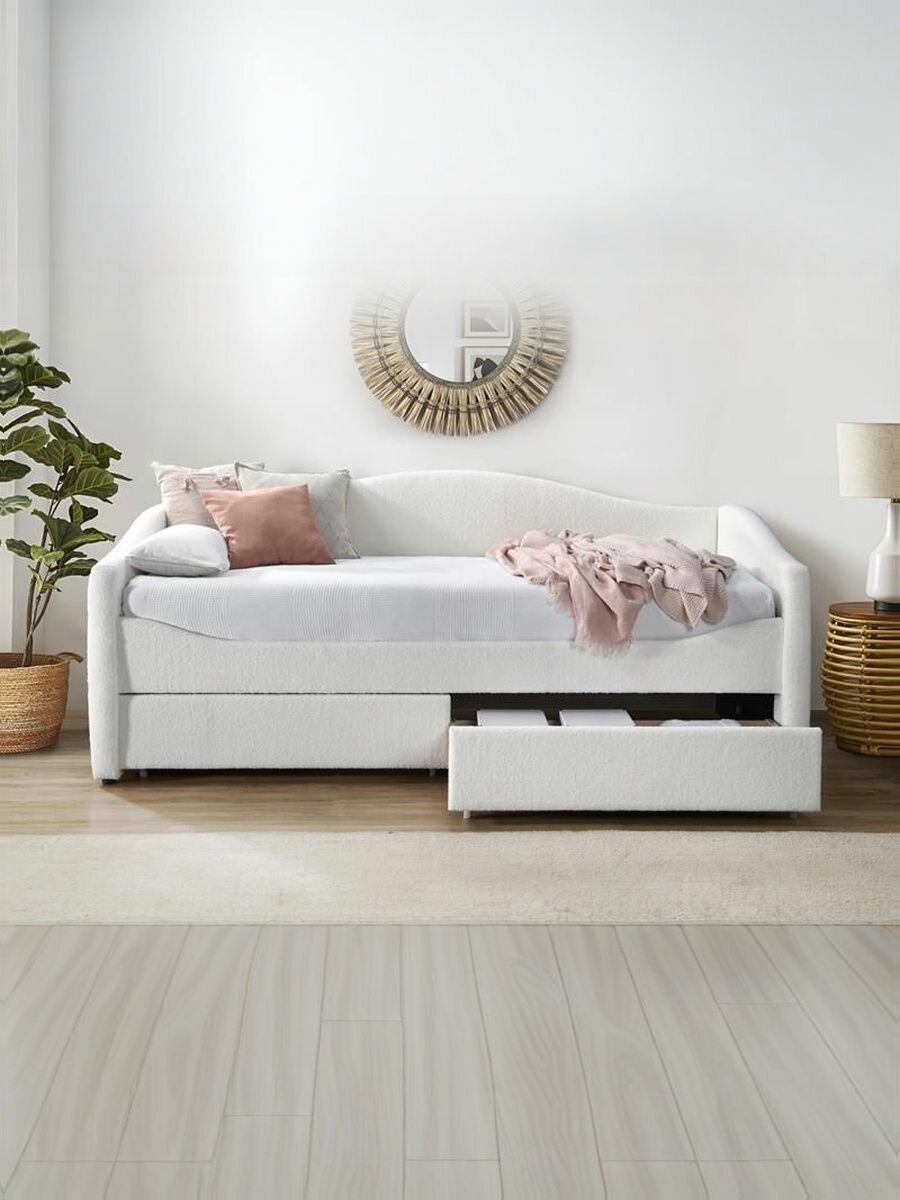 Кровать с выдвижными ящиками HALMAR CAYDENCE ткань-букле (кремовый), 90x200