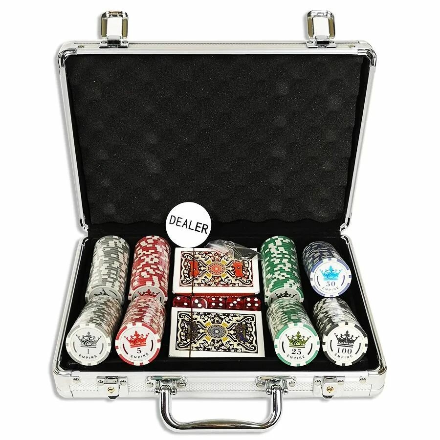 Покерный набор Royal Flush, 200 фишек 11.5г, с номиналом, в подарочном кейсе. /Премиум набор для покера , Настольные игры для компании