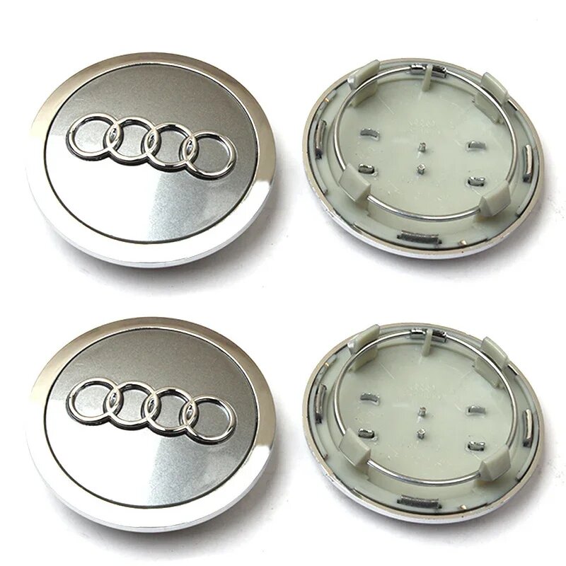 4 шт, 60 мм, 61 мм, 68 мм, 69 мм, колпаки Audi, колпаки для центральных колес 69mm Grey 4pcs