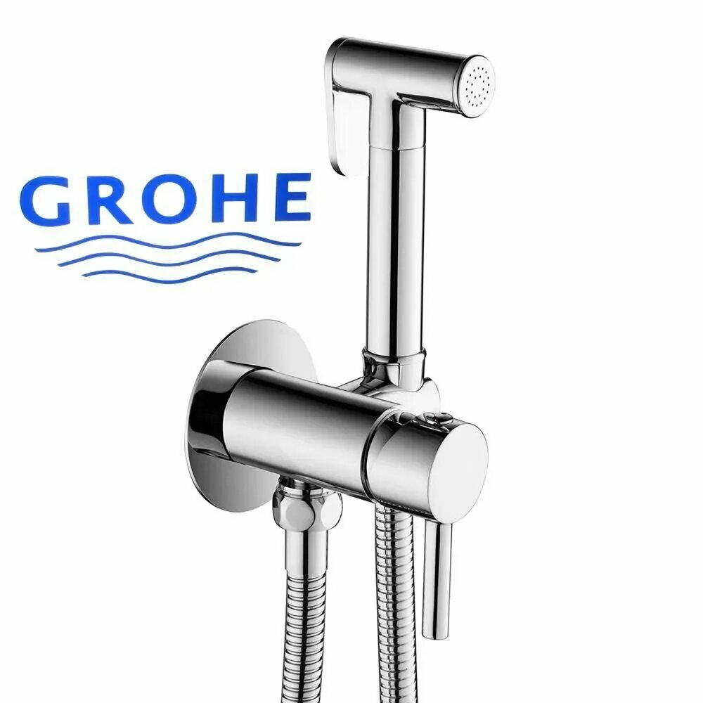 KNOW EASY-GROHE встраиваемый смеситель для биде с гигиеническим душем, латунь, горячая/холодная вода, гальваническое серебро.