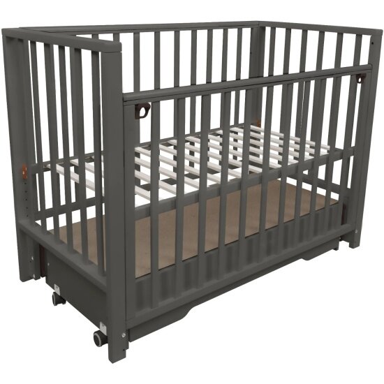 Кроватка Indigo Norden массив березы ЛДСП ПВХ накладка графит