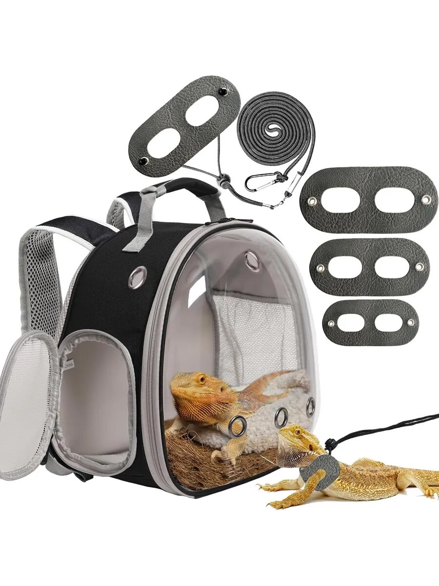 Рюкзак для рептилий для бородатого дракона, Рюкзак для перевозки малых животных Ящерка сет, прозрачное переднее окно