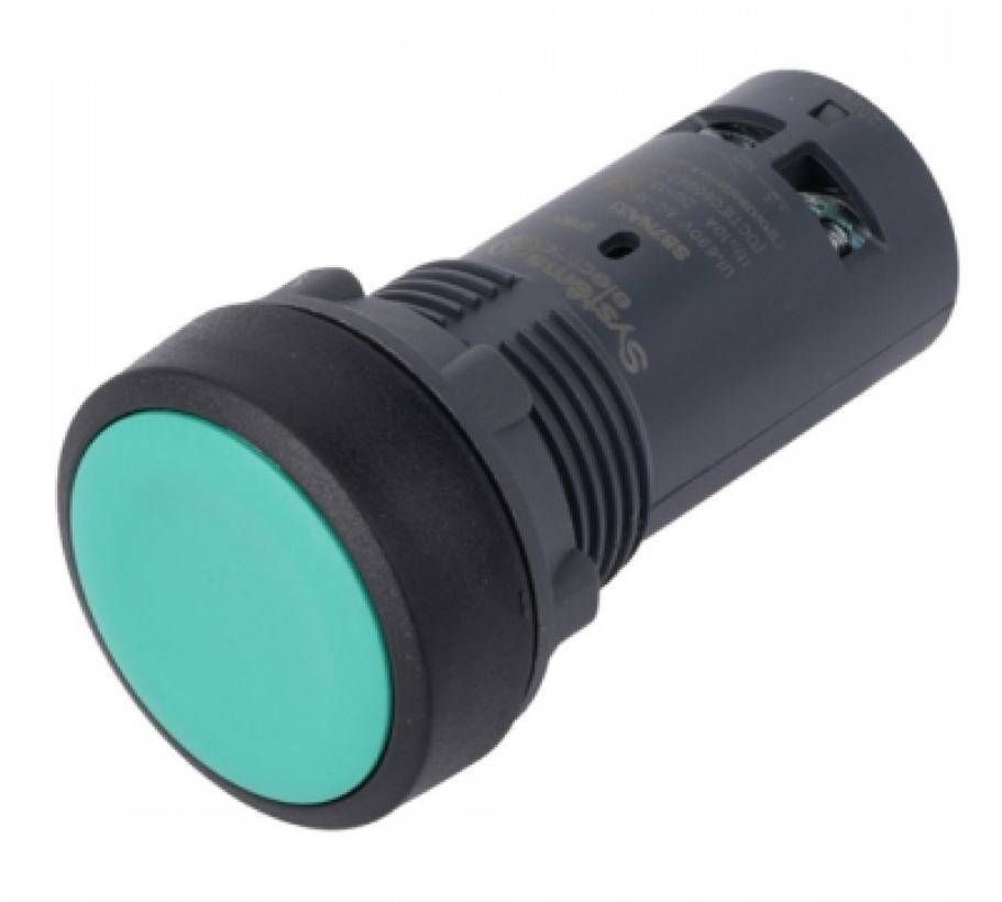 Кнопка управления Systeme Electric / Систем Электрик SB7 моноблочная с возвратом, зеленая IP65, пластик 2НО, под отверстие диаметром 22мм, SB7NA33 / кнопочный пост