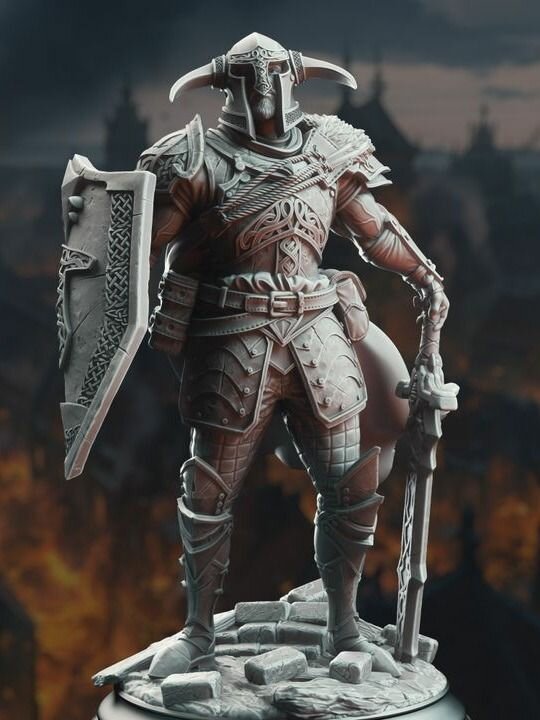 Нордический воин (Северный Паладин) Фэнтези фигурка, игровая миниатюра для раскрашивания (база 25мм) высота 43мм