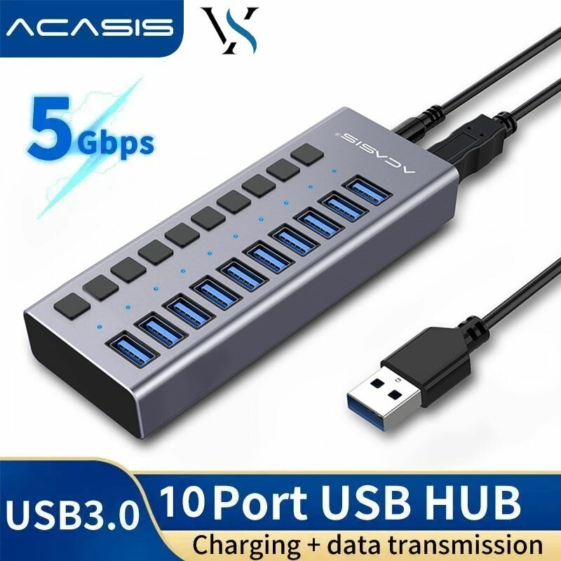 10-портовый USB-концентратор Acasis, USB-разветвитель USB 3.0, 5 Гбит/с для ноутбука