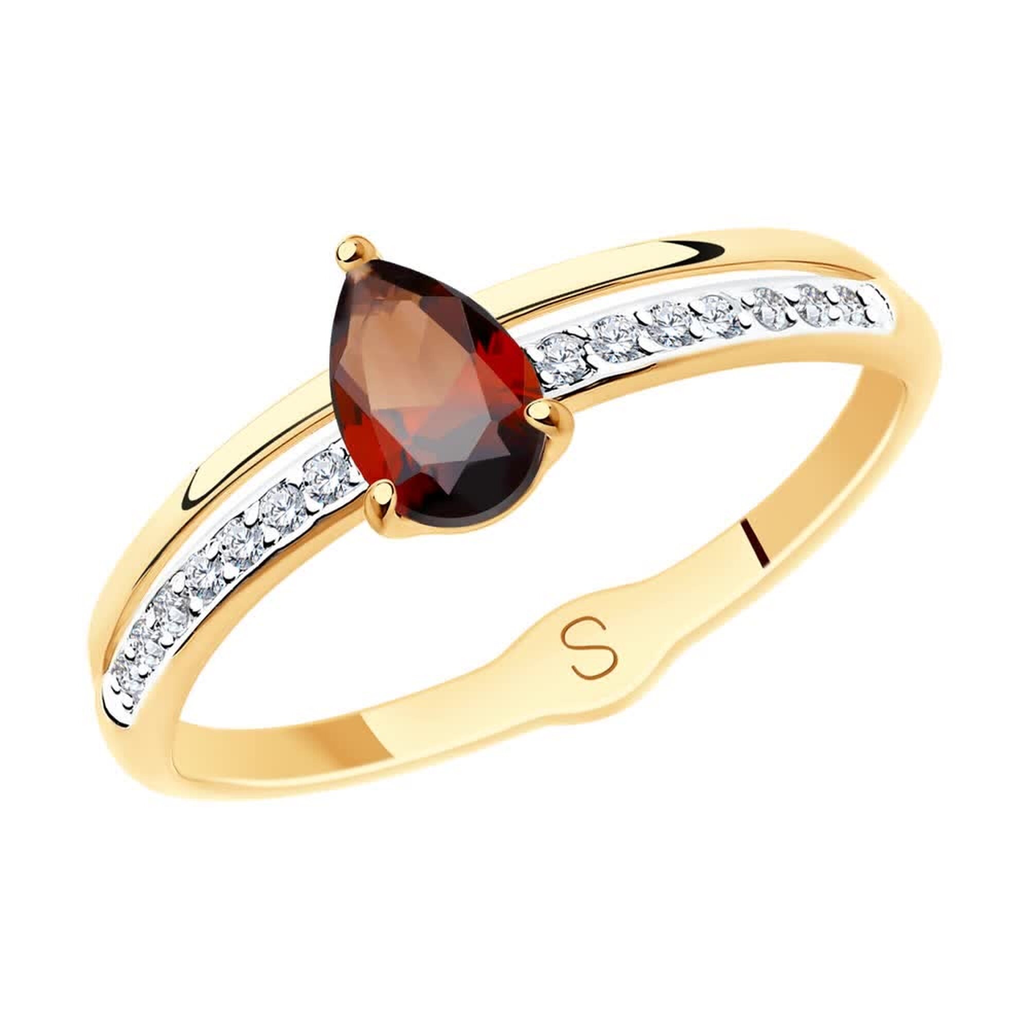 Кольцо, красное золото, 585 проба, гранат, фианит