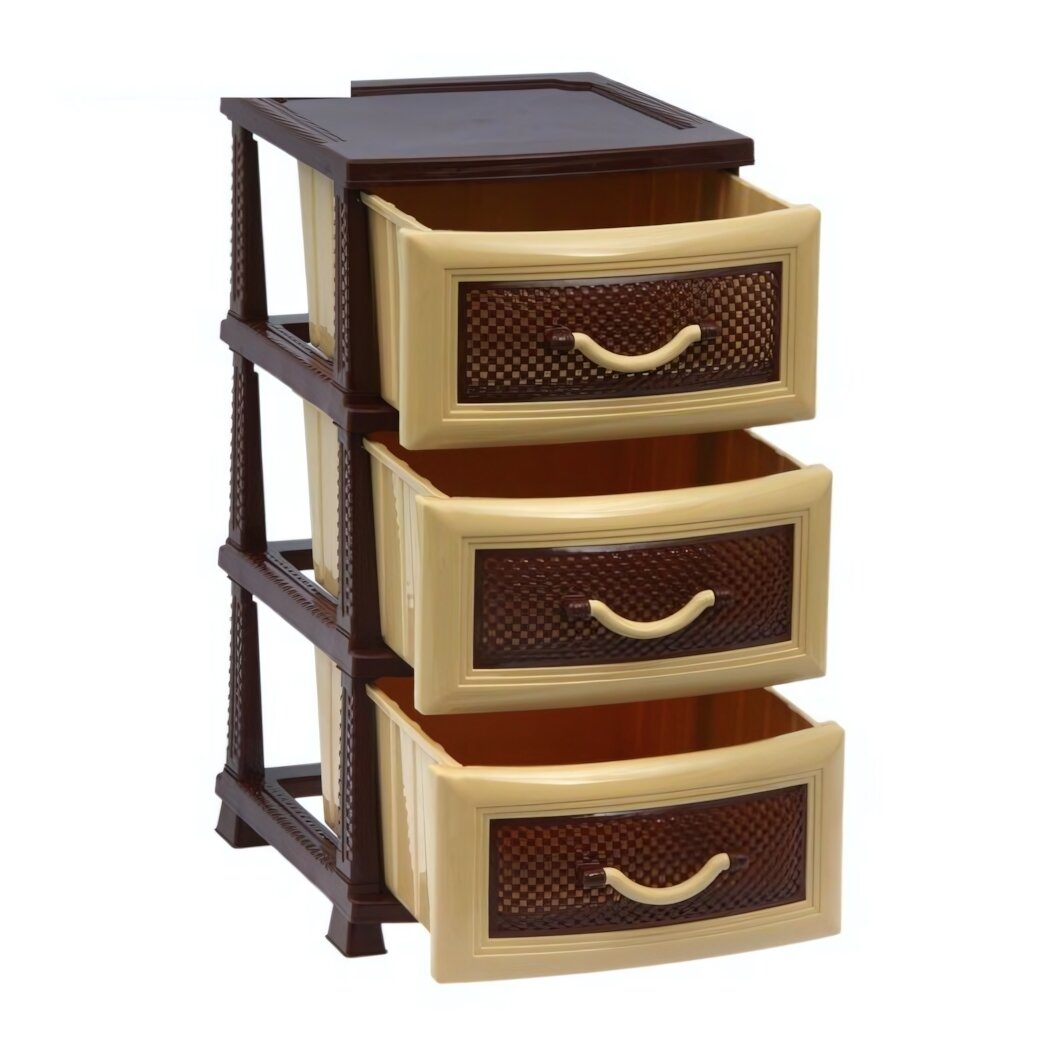 Комод «Дельфин» 3-секционный, пластик, бежево-коричневый, с ручками, РП-412