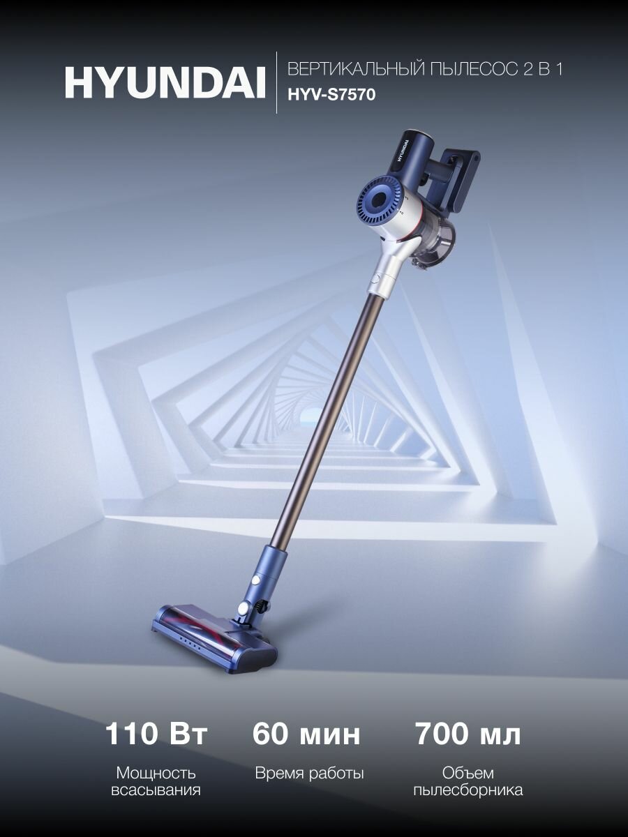 Пылесос ручной Hyundai HYV-S7570 380Вт темно-синий/серебристый