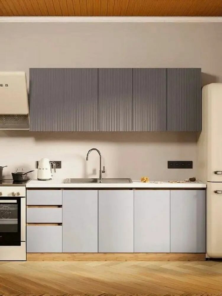 Кухонный гарнитур ( Кухня) МДФ Ника 2.0 графит софт/серый софт без столешницы для дома и дачи 2000х460х2170 игни