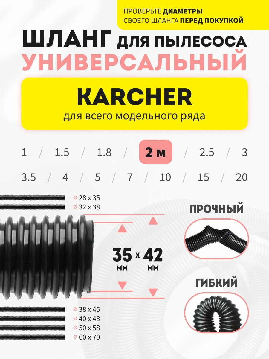 Шланг универсальный 2 м для пылесосов Karcher