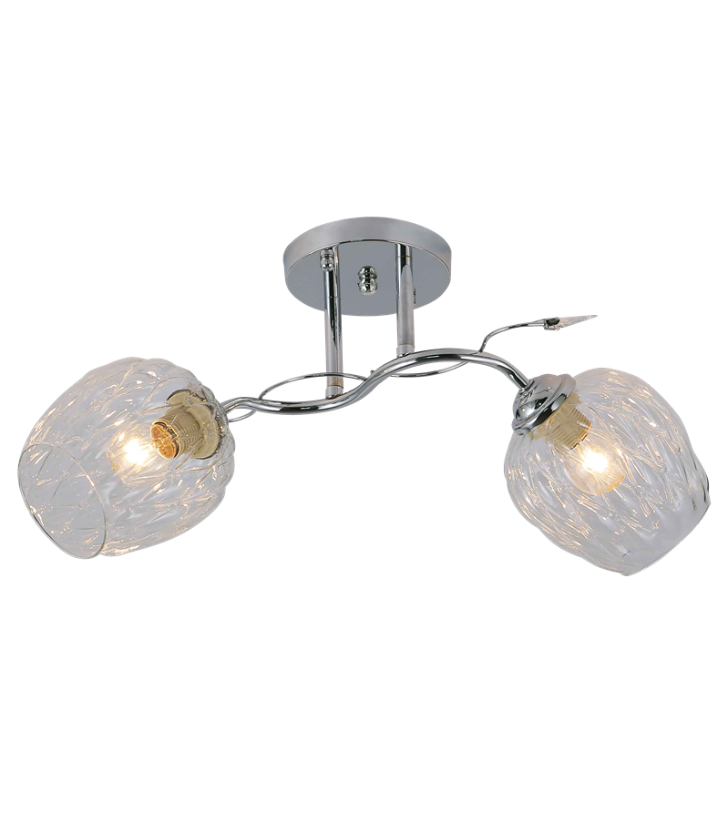 Люстра потолочная хром с рифлеными прозрачными плафонами на 2 лампы E27