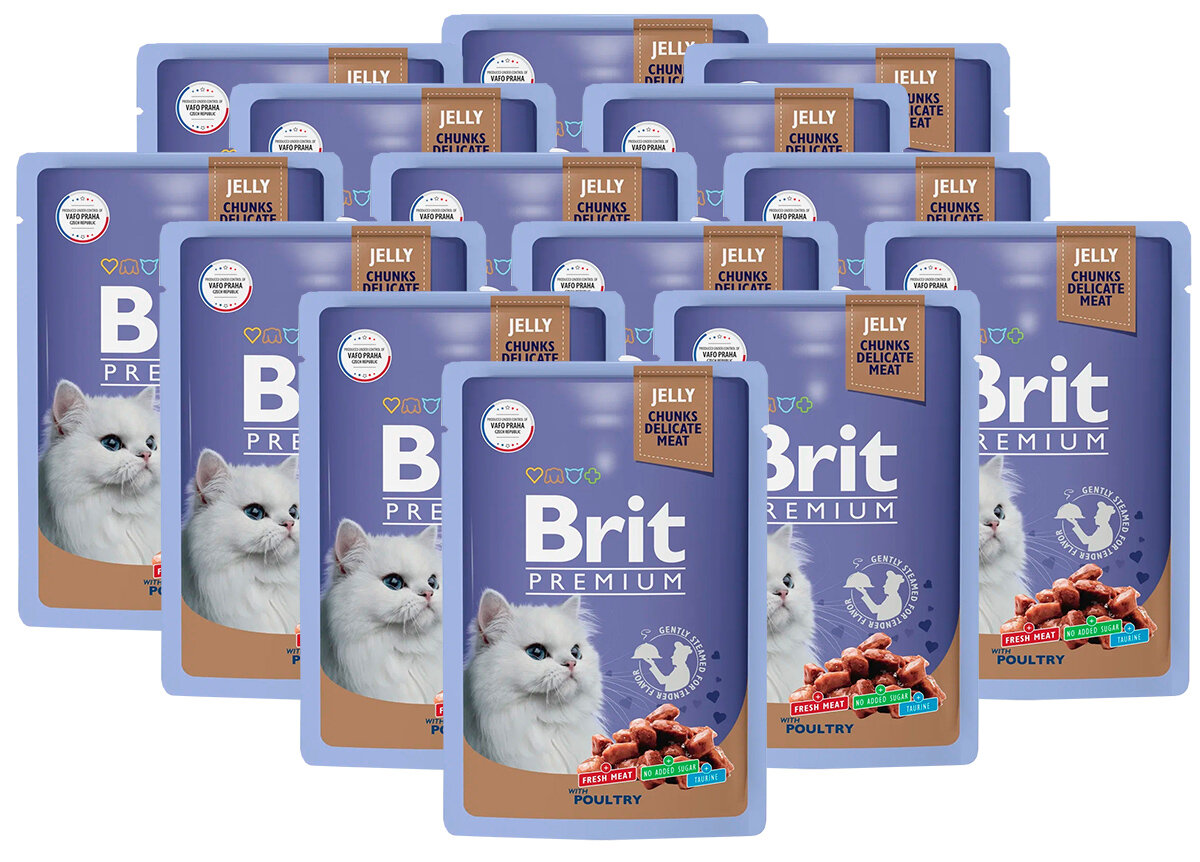 BRIT PREMIUM для взрослых кошек c ассорти из птицы в желе (85 гр х 14 шт)