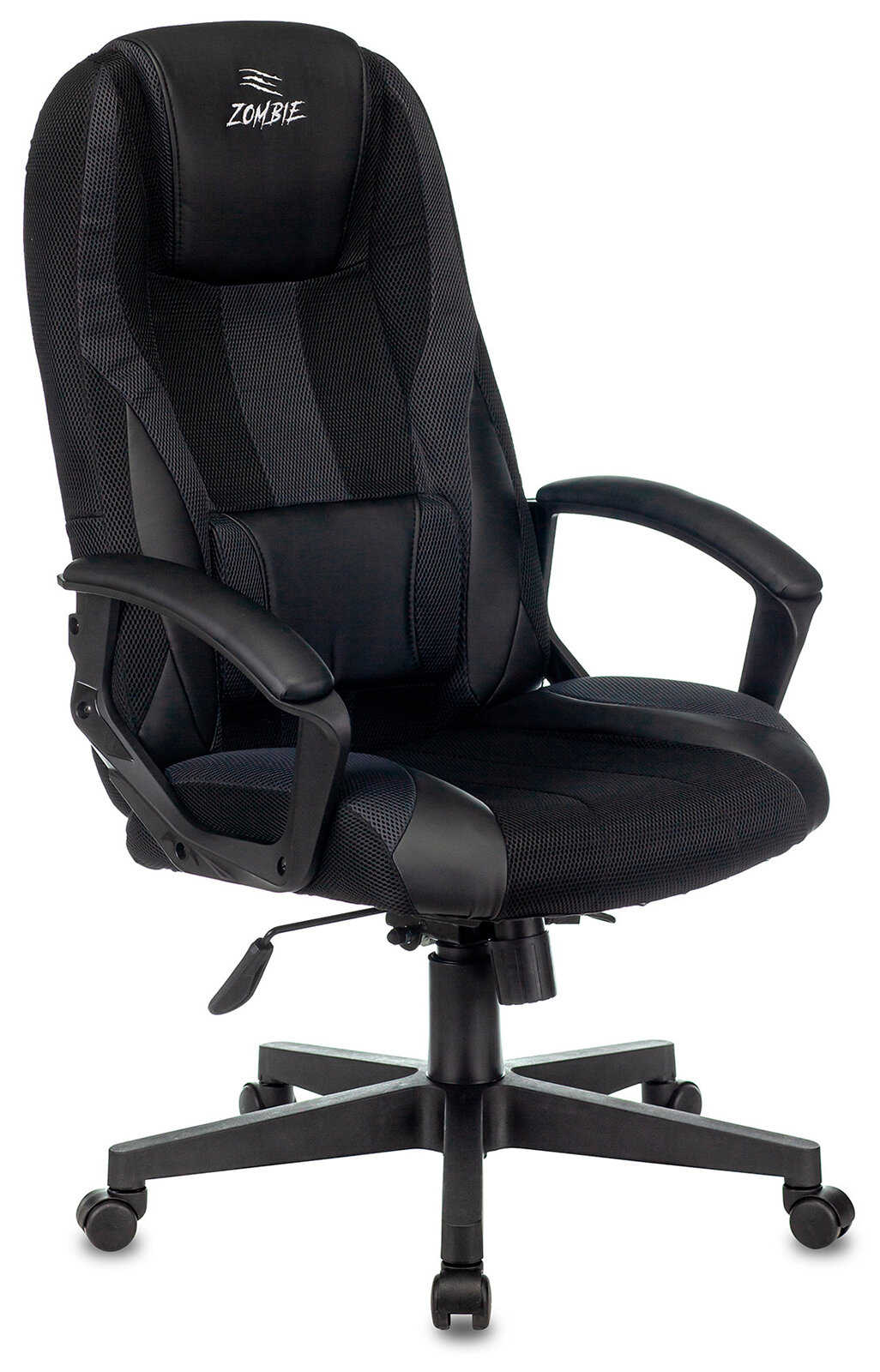Кресло игровое Zombie 9 BLACK, черный/серый, ткань/эко. кожа, крестовина пластик