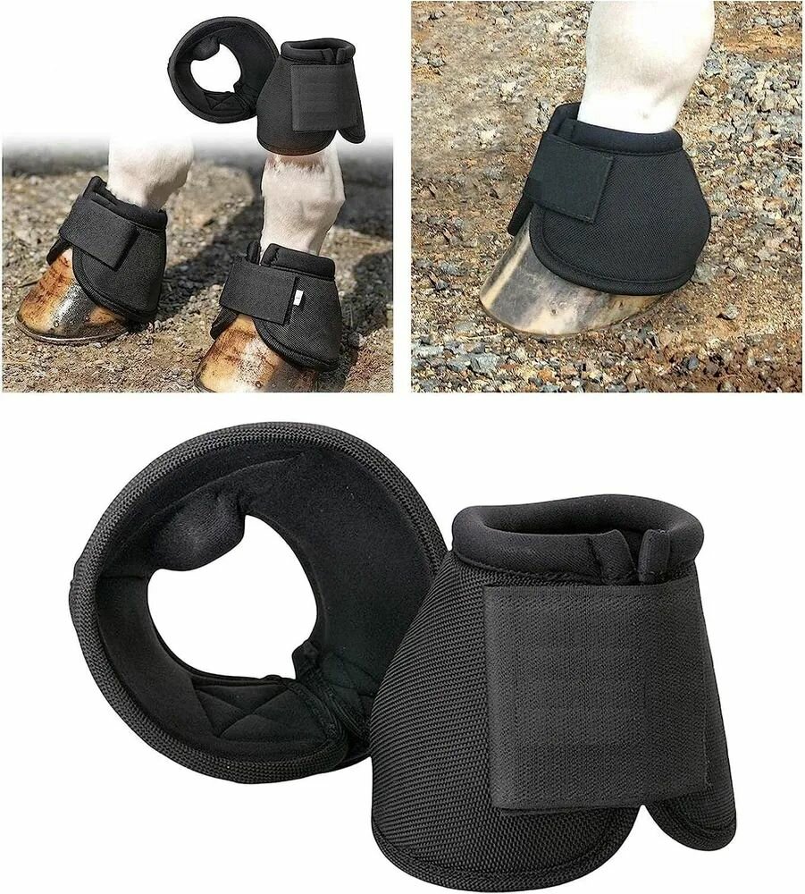 Колокольчики, кобуры, напяточники для лошади. Цвет черный, размер L с фиксатором, на липучке