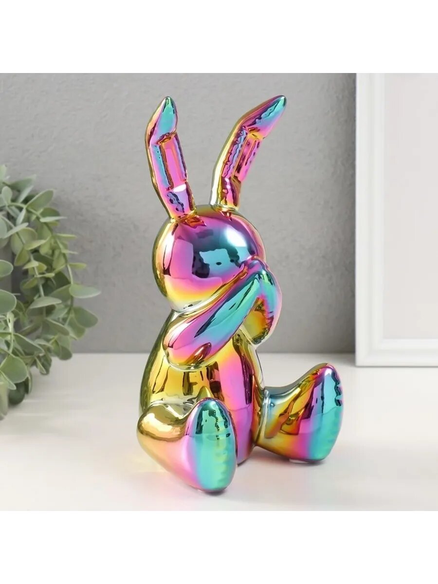 Зеленый керамический сувенир Зайка с хамелеоном