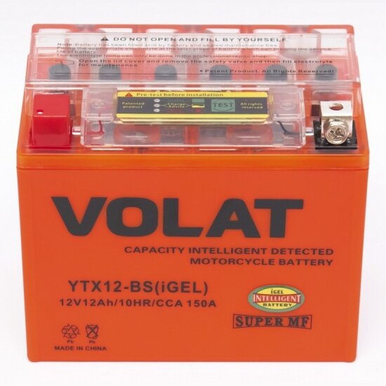 Аккумулятор Volat , 150x87x130, прямая полярность, 12 Ач, YTX12-BS(iGEL)