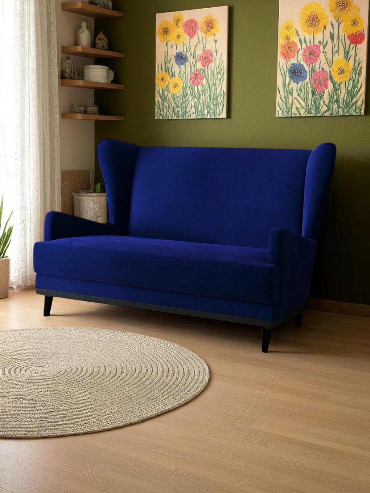 Мини диван Оскар прямой, на кухню, на ножках, велюр Jawa Navy 18, 145 х 90 х 92 см