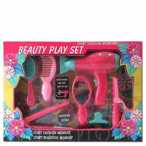Набор парикмахера КНР 7 предметов, с феном на батарейках, звук, цвет розово-голубой, в коробке