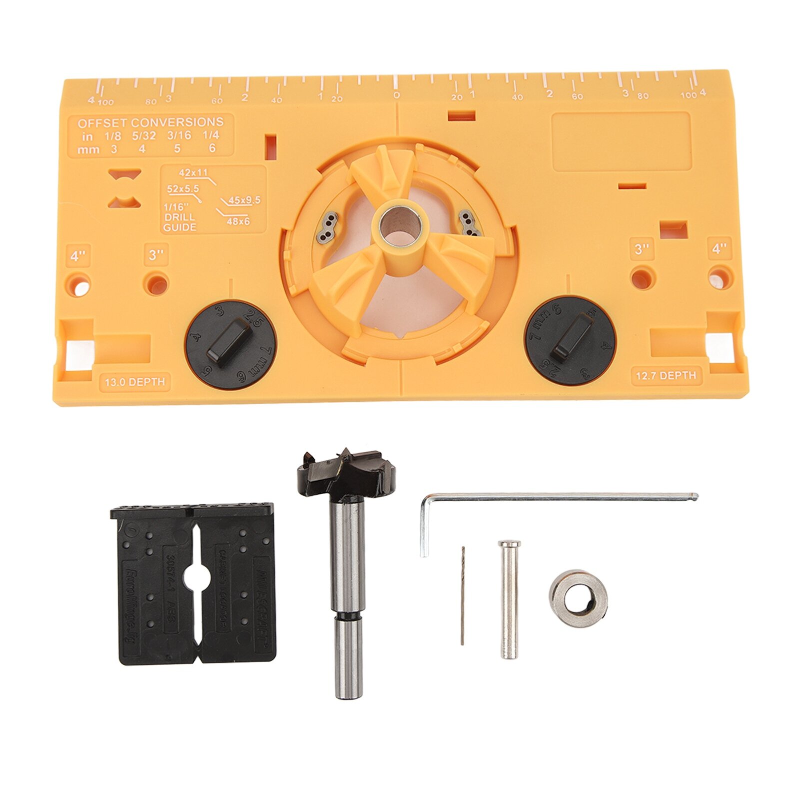Кондуктор для сверления отверстий под петли 35 мм, направляющая для сверления отверстий под петли, с фрезой и сверлом 1/16 дюйма, желтый.