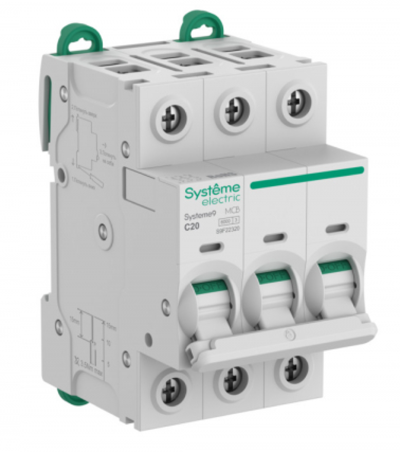 Автоматический выключатель Systeme Electric / Систем Электрик Systeme9, 3Р 20А 400В, характеристика С 6кА, S9F22320 / электроавтомат