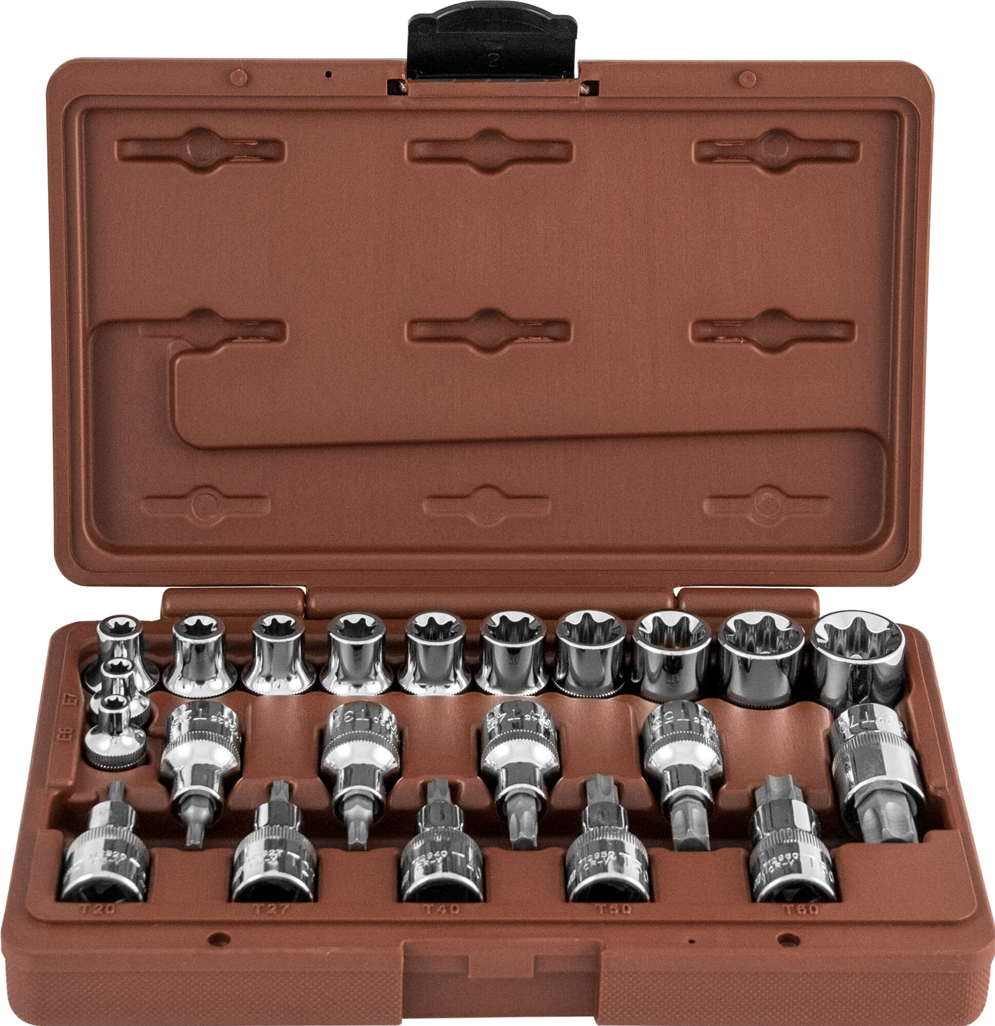 Набор головок торцевых, внешний TORX, и насадок с вставками-битами, 22 предмета Ombra 953222, 55582