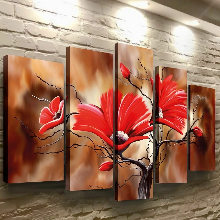 Modul007 Модульная картина для интерьера на стену "Цветок-веер" 140х80 см, 5 модулей