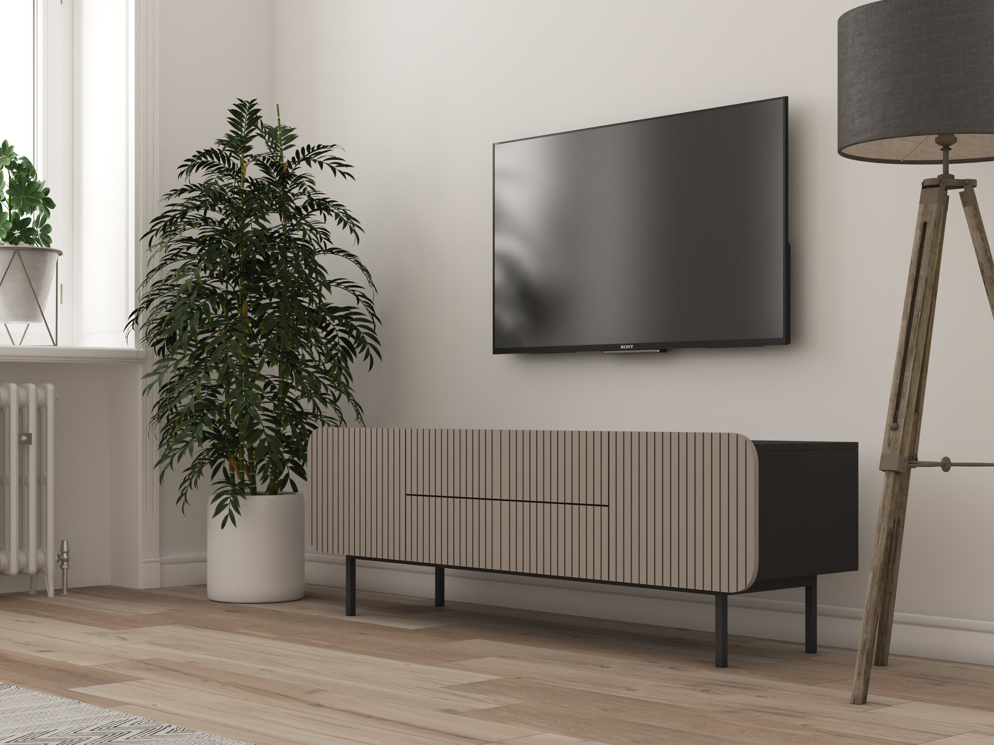 Тумба ТВ с ящиками Мебель на Руси "Модерн Лофт 7" 160х52,5х40 Черный / Мокко