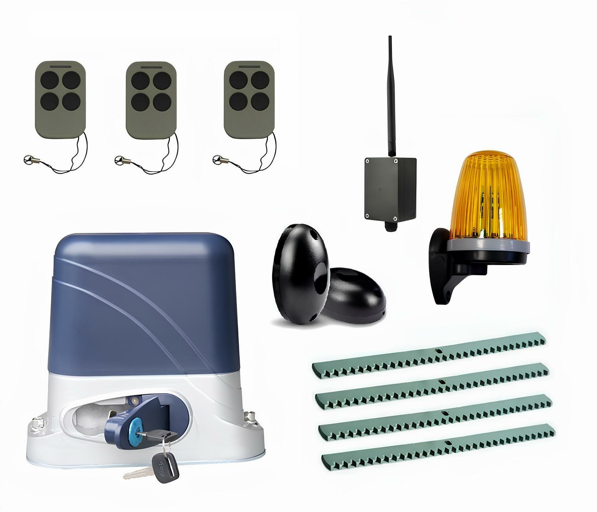 Автоматика для откатных ворот KSL-1300 FULL-3K4-BT-Т3, комплект: привод, 3 пульта, Bluetooth-модуль, фотоэлементы, лампа, 4 рейки