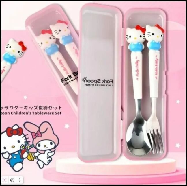 Детская посуда, посуда Sanrio Hello Kitty Melody Kuromi с силиконовой ручкой