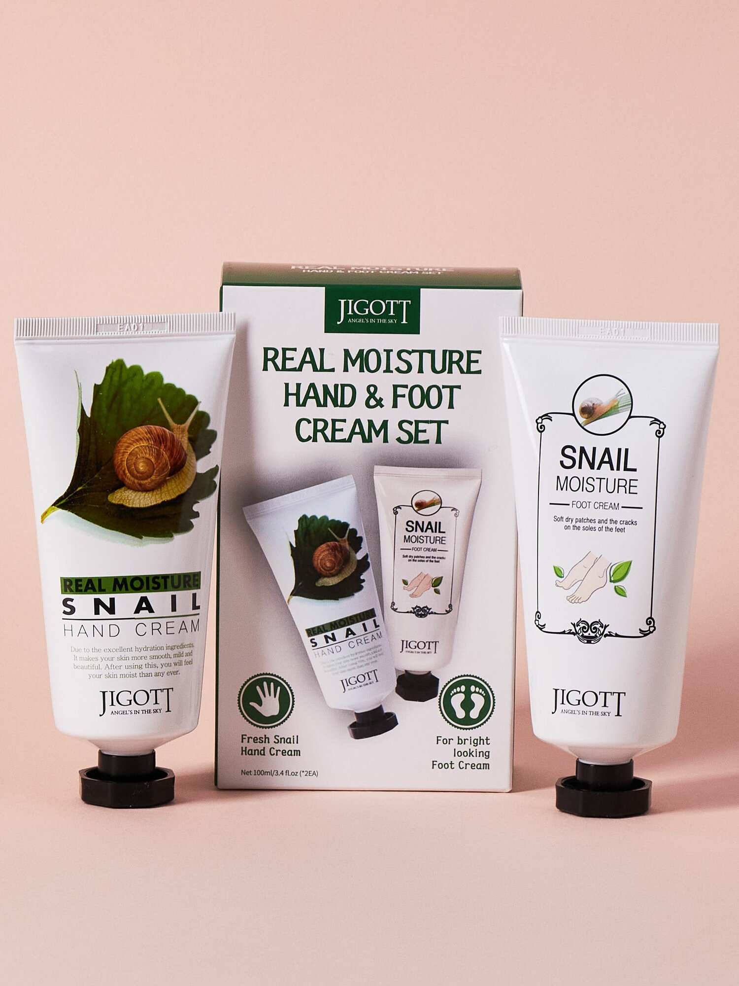 Jigott Набор кремов для рук и ног с муцином улитки100мл+100мл Real Moisture Hand&Foot Cream Set