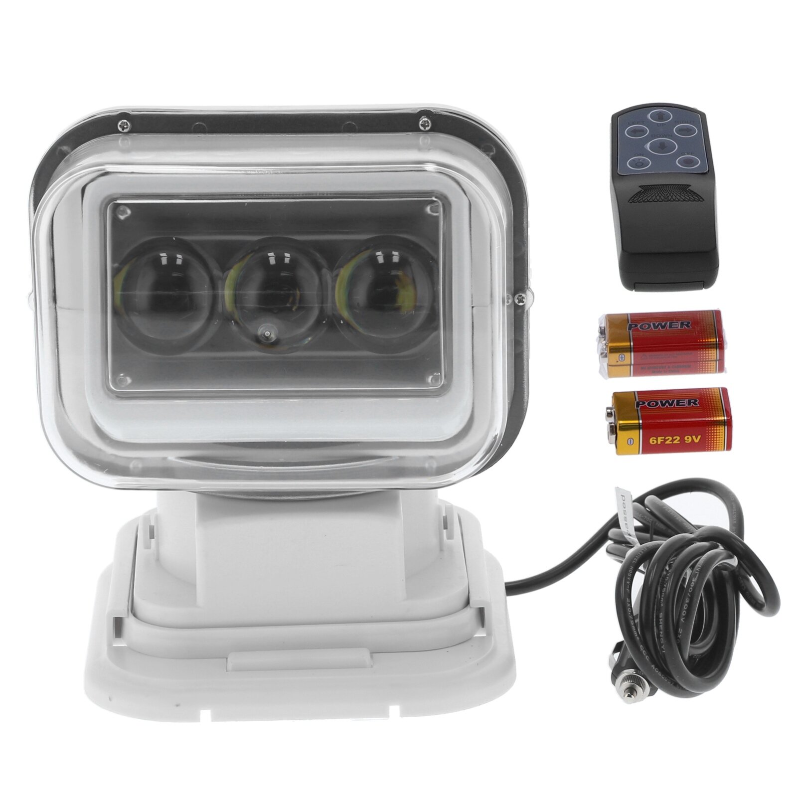 Светодиодный прожектор 60 Вт с дистанционным управлением, регулировкой на 360°, световым потоком 4800 лм, белым светом, степенью защиты IP67 от дождя.