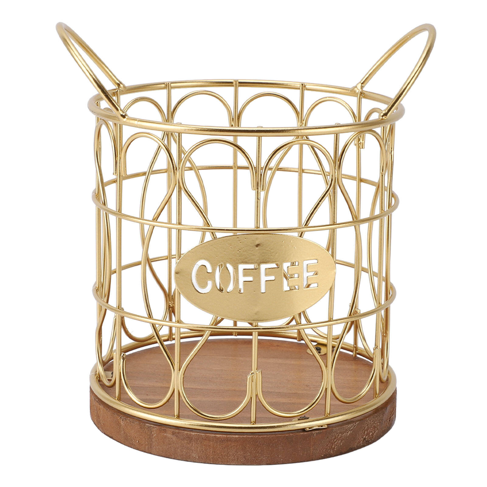 Кофейная корзина для корзины декоративной круглой проволочной капсулы с деревянной базой для кафе кухонная столешница золото