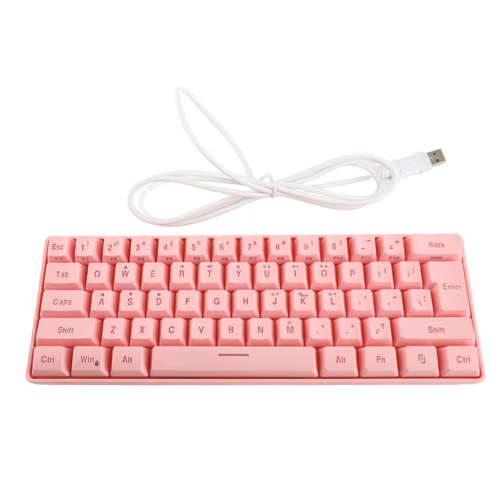 Игровая клавиатура V700 RGB с подсветкой, USB, 61 клавиша, проводная, механическая, с подсветкой, розового цвета.