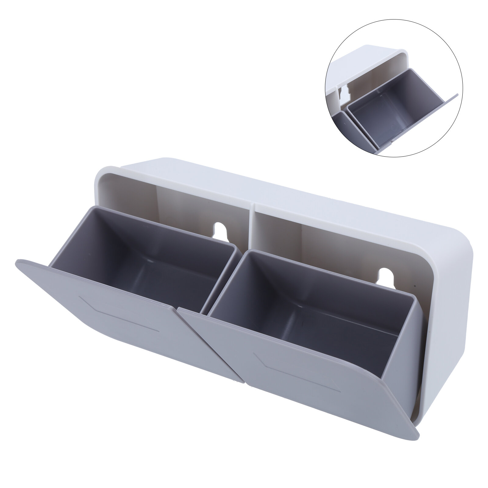 Красочная коробка для макияжа, настенная, с поворотным крышкой, съемная, мояя, органайзер для ватных дисков для ванной комнаты, белый серый, материал ABS, комплект: 1 коробка для макияжа, 1 стикер, 2 суперклей