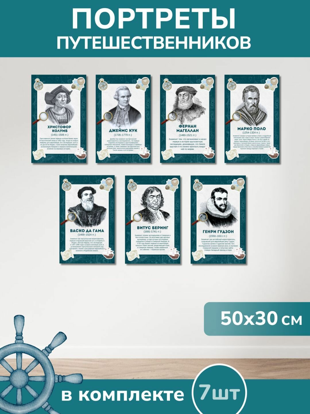 Набор путешественников из ПВХ пластика 7 шт. Портреты (300*500 мм.) (Ф)