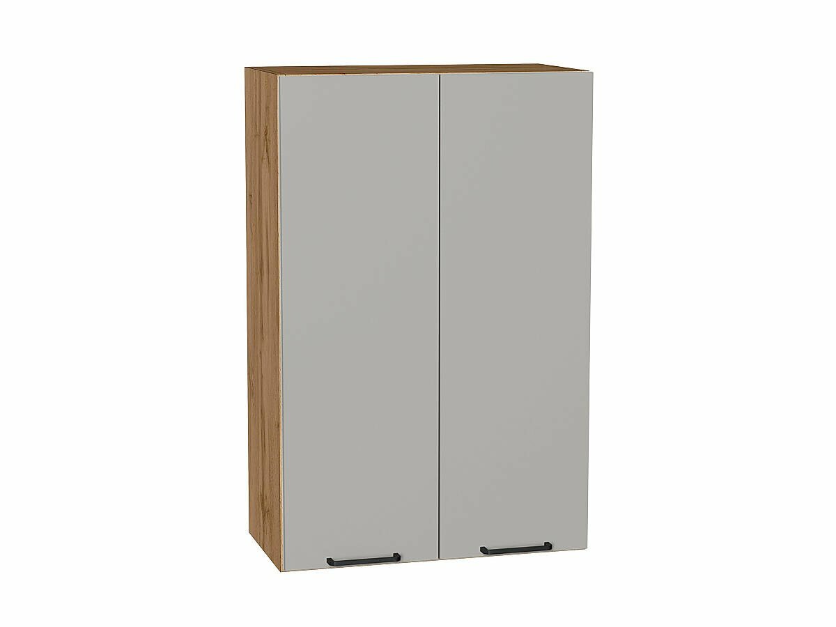 Шкаф верхний с 2-мя дверцами Флэт, цвет фасада Light Grey In 2S, цвет каркаса Дуб Вотан, 920*600*318 мм