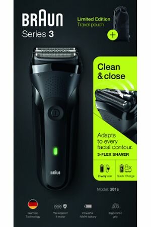 Braun series 3 301s, моющаяся бритва с защитным кожухом, 3 головки, синяя