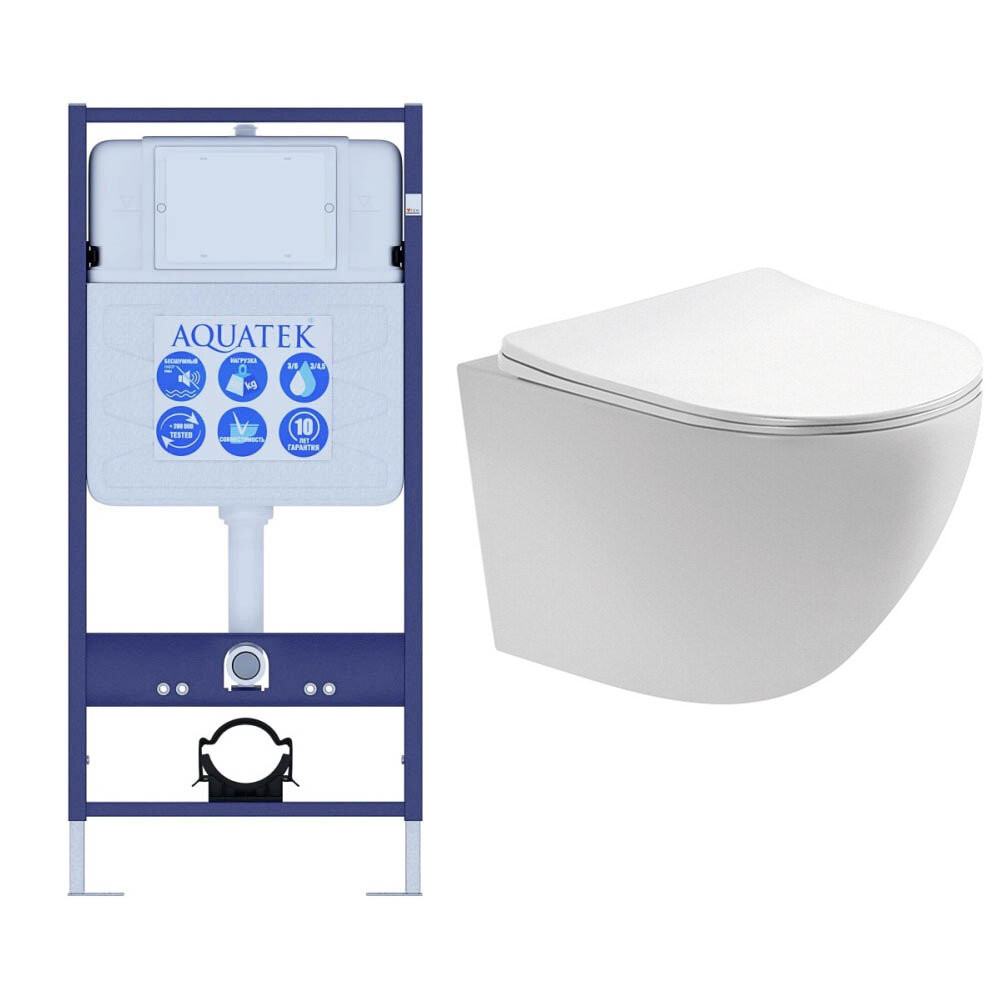 Комплект унитаз с инсталляцией и сиденьем микролифт Aquatek Европа Set Aquatek Европа cm T безободковый