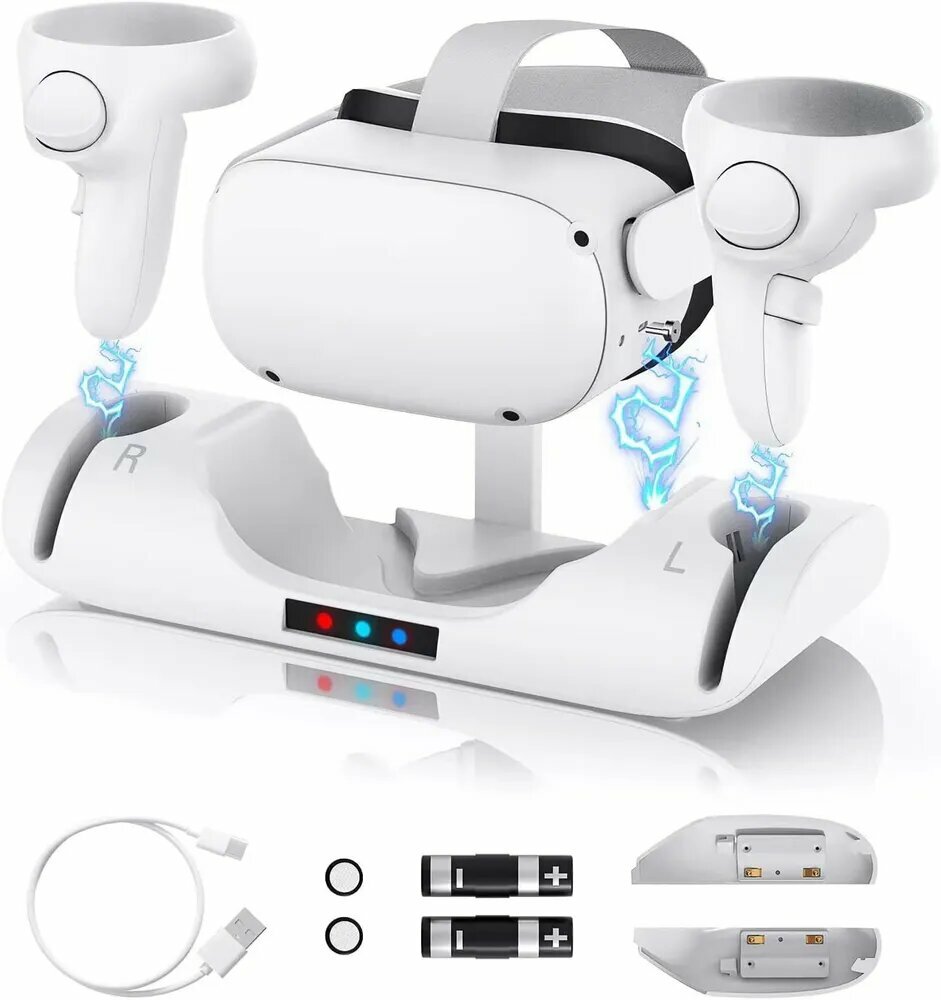 KNOW EASY-зарядная станция с 2 аккумуляторами для аксессуаров Meta Oculus Quest 2, подставка для дисплея гарнитуры и крепления контроллера