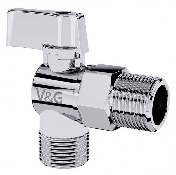 Кран шаровый для воды V&G / В&Г угловой для сантехнических приборов, флажок, латунь, цвет серый, резьба 1/2" / запорная арматура