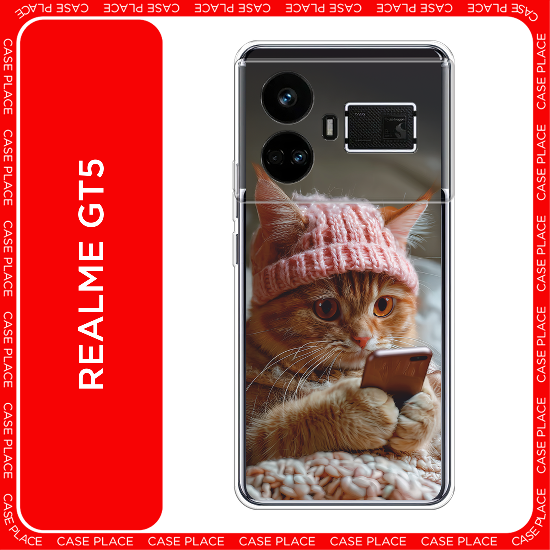 Чехол на Realme GT5 / Реалми GT5 с принтом Рыжий котик с телефоном