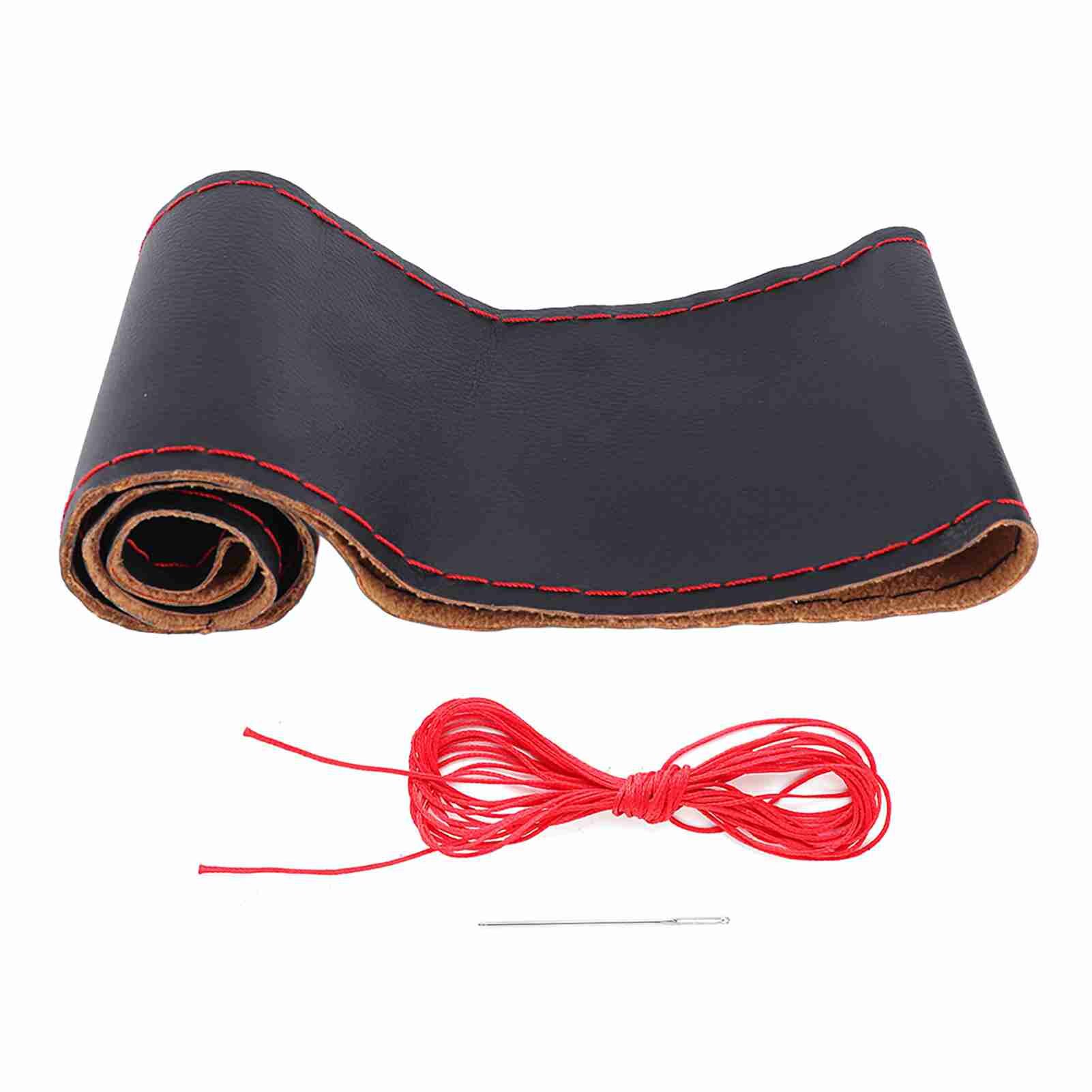 Чехол на руль из слоновой кожи с зернистой текстурой, для самостоятельного шитья иглой и нитками, аксессуар для салона автомобиля, черный/красный.