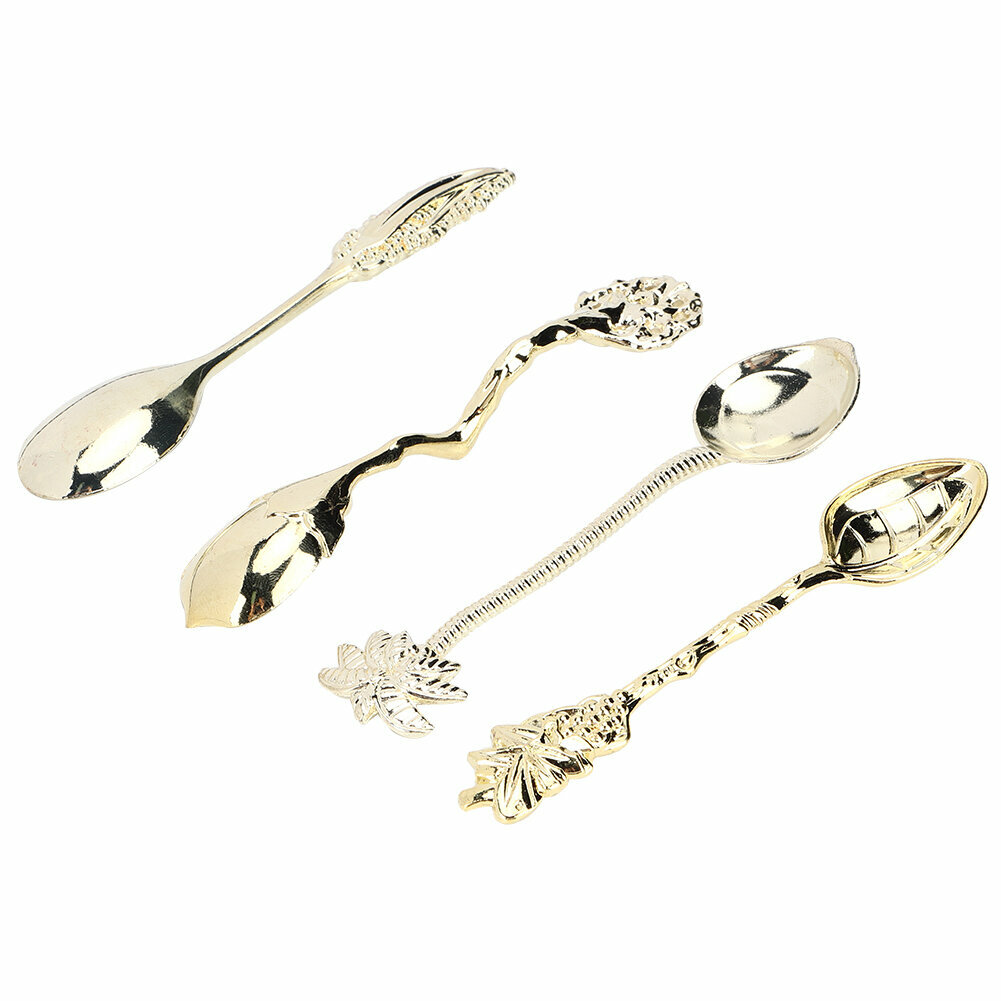 4 шт. винтажная мини-сплавная кофейная чайная ложка для мороженого, десертная посуда для перемешивания, золото