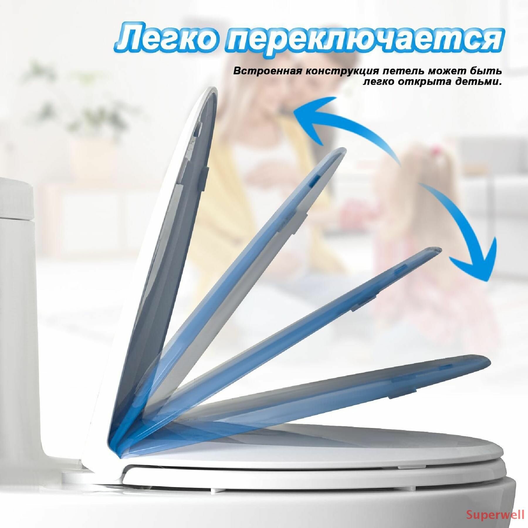 Сиденье для унитаза , детское и взрослое ( 2 в 1), семейное универсальное, с микролифтом, Съемный