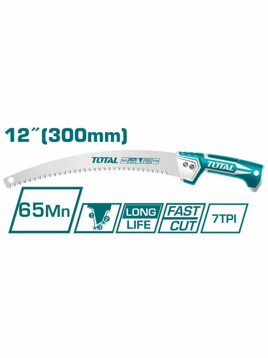 Садовая пила выкружная из углеродистой стали SK5, по дереву, 300 мм. TOTAL THT51133026