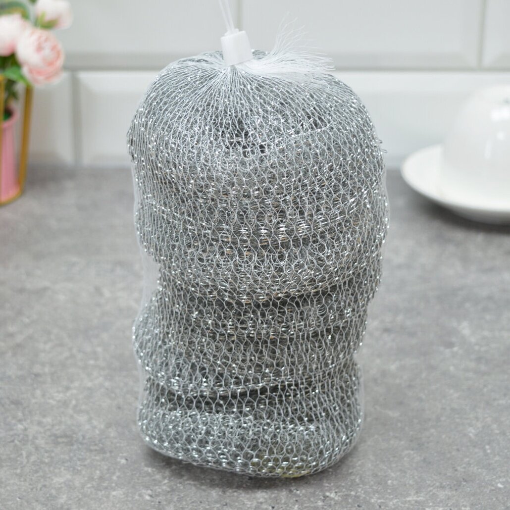 Мочалка для мытья посуды стальная 10шт, прочная и долговечная, серебристый цвет