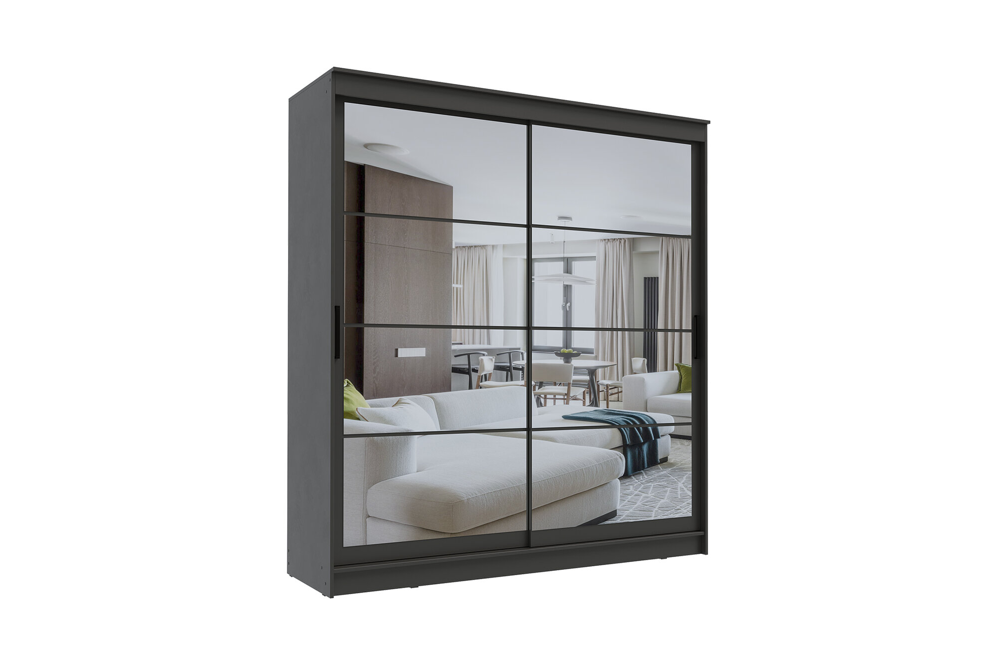 Шкаф-купе для одежды Нонтон Гранд, 200x61x220 см, 2 зеркала, графит