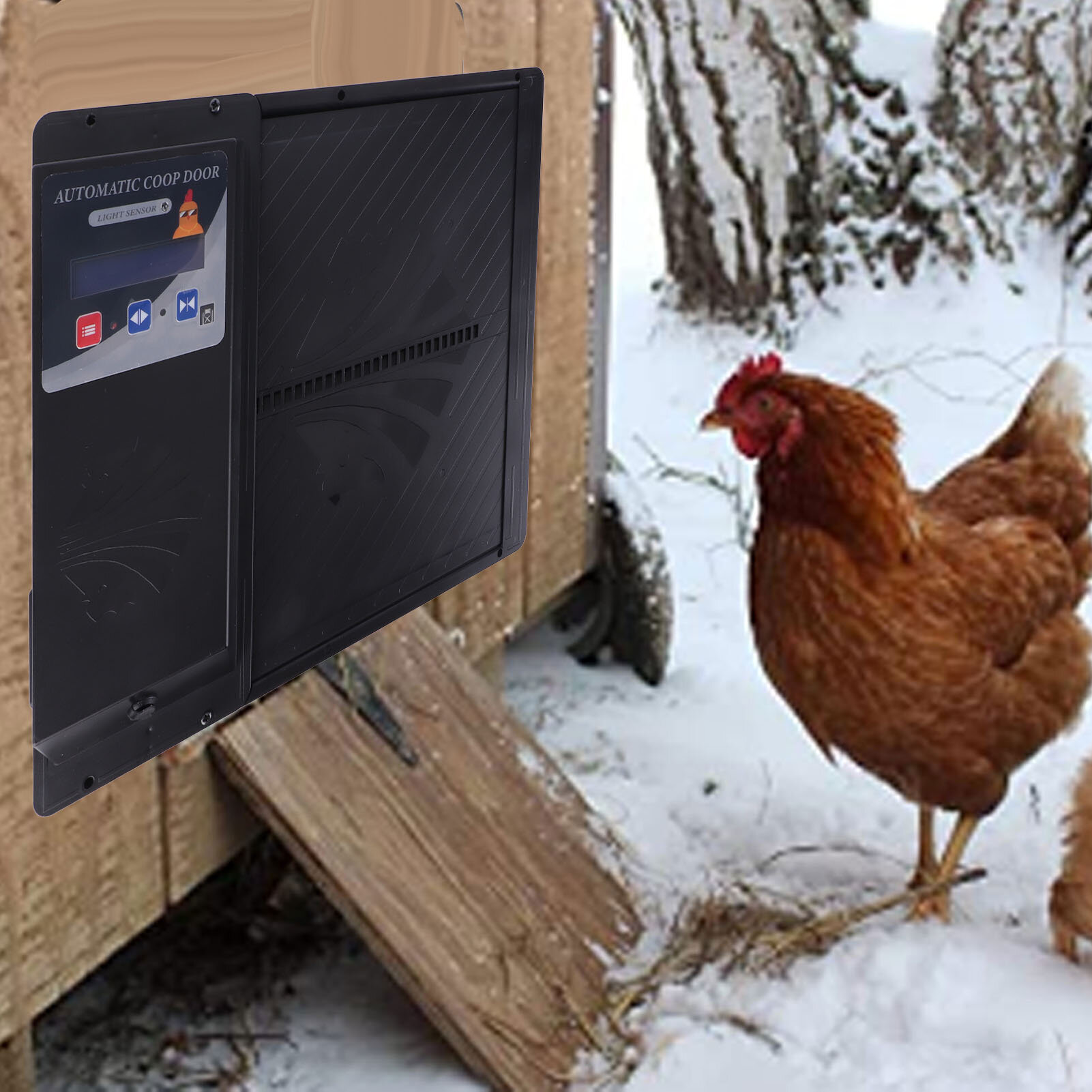 Автоматическая дверь курятника на солнечной энергии USB Горизонтальное открытие Автоматическое открывание двери курятника 3 в 1 с таймером Датчик освещенности Пульт дистанционного управления Черный