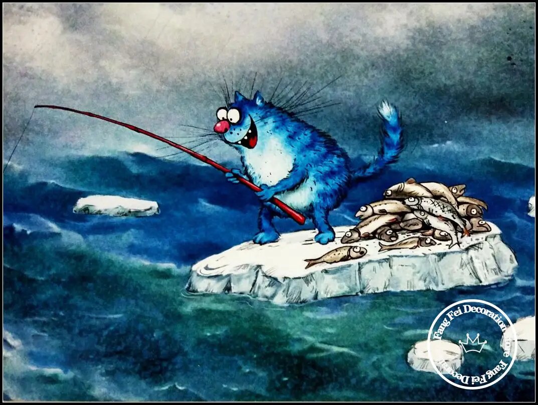 Алмазная мозаика на подрамнике "Синий Кот" круглые бриллианты 40х50см