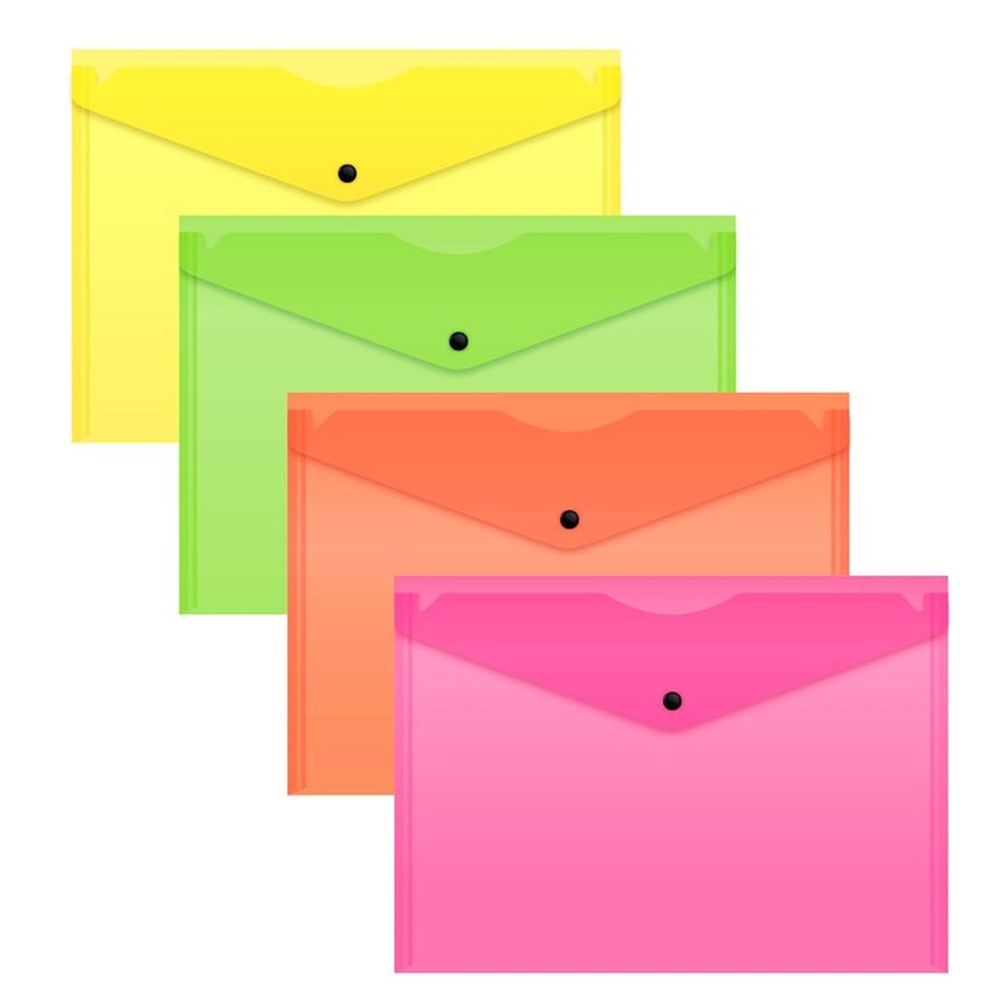 Набор папок-конвертов на кнопке 12 штук, А4, 180 мкм, Calligrata Neon, полупрозрачные, неоновый микс